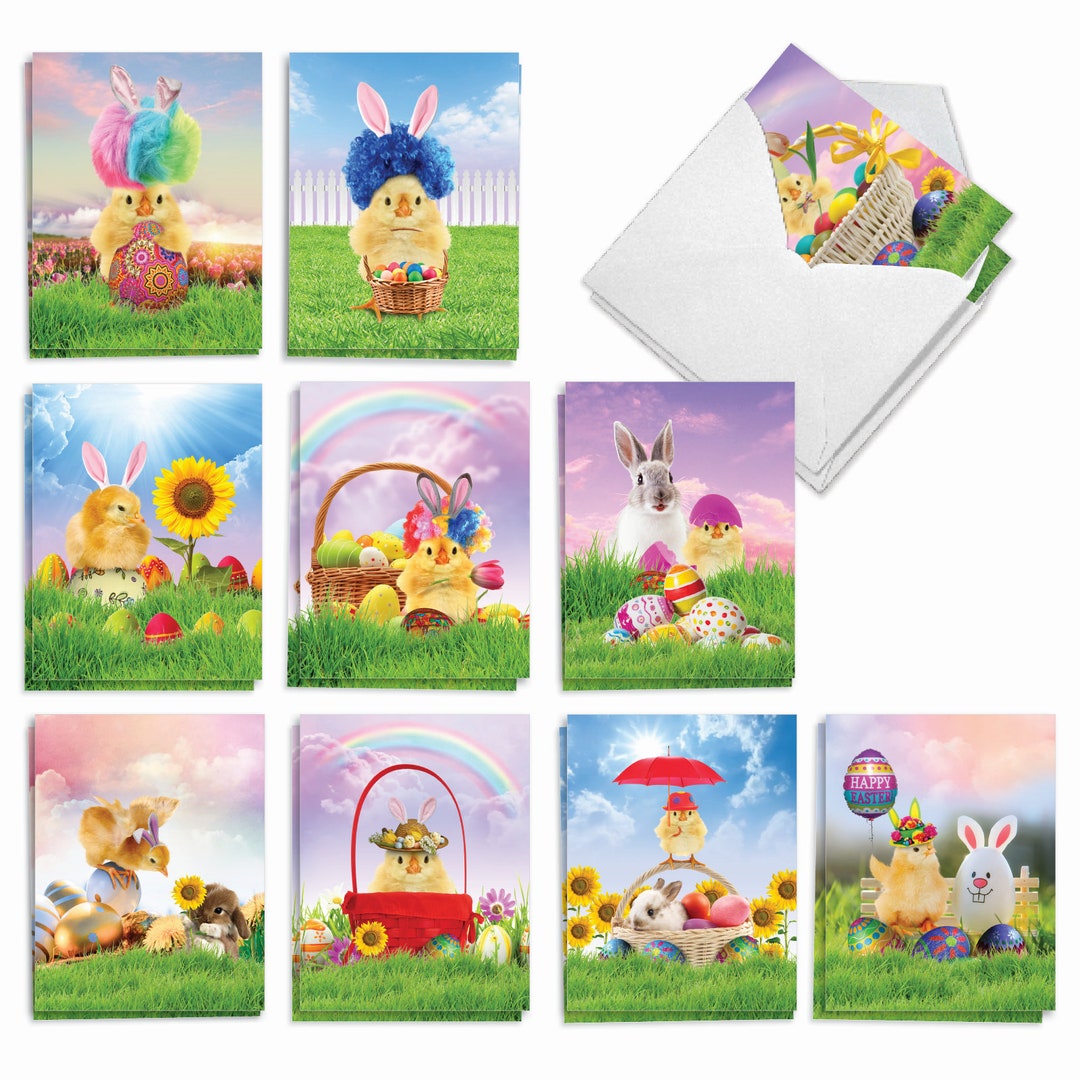 20 Assorted Easter Notecards Set 4x5.12" W/ Envelopes (10 Designs, 2 ...