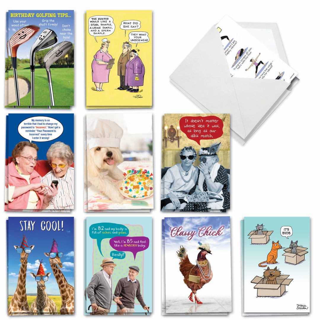 20 Assorted Set Funny Birthday Greeting Cards With Envelopes (10 ...