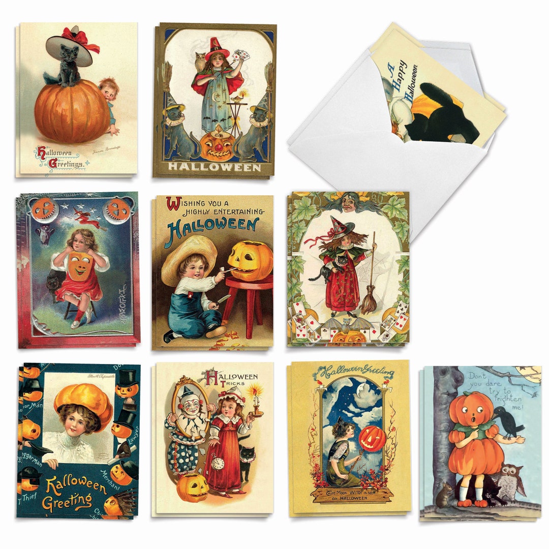 20 Assorted Halloween Note Cards Bulk Set 4x5.12" W/ Envelopes (10 ...