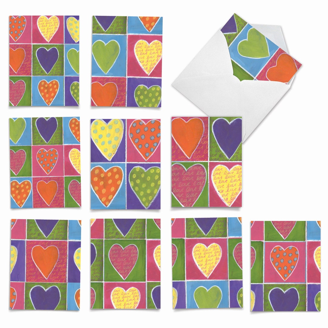 10 Assorted Valentine's Day Note Cards Set 4 X 5.12 Inch With Envelopes ...