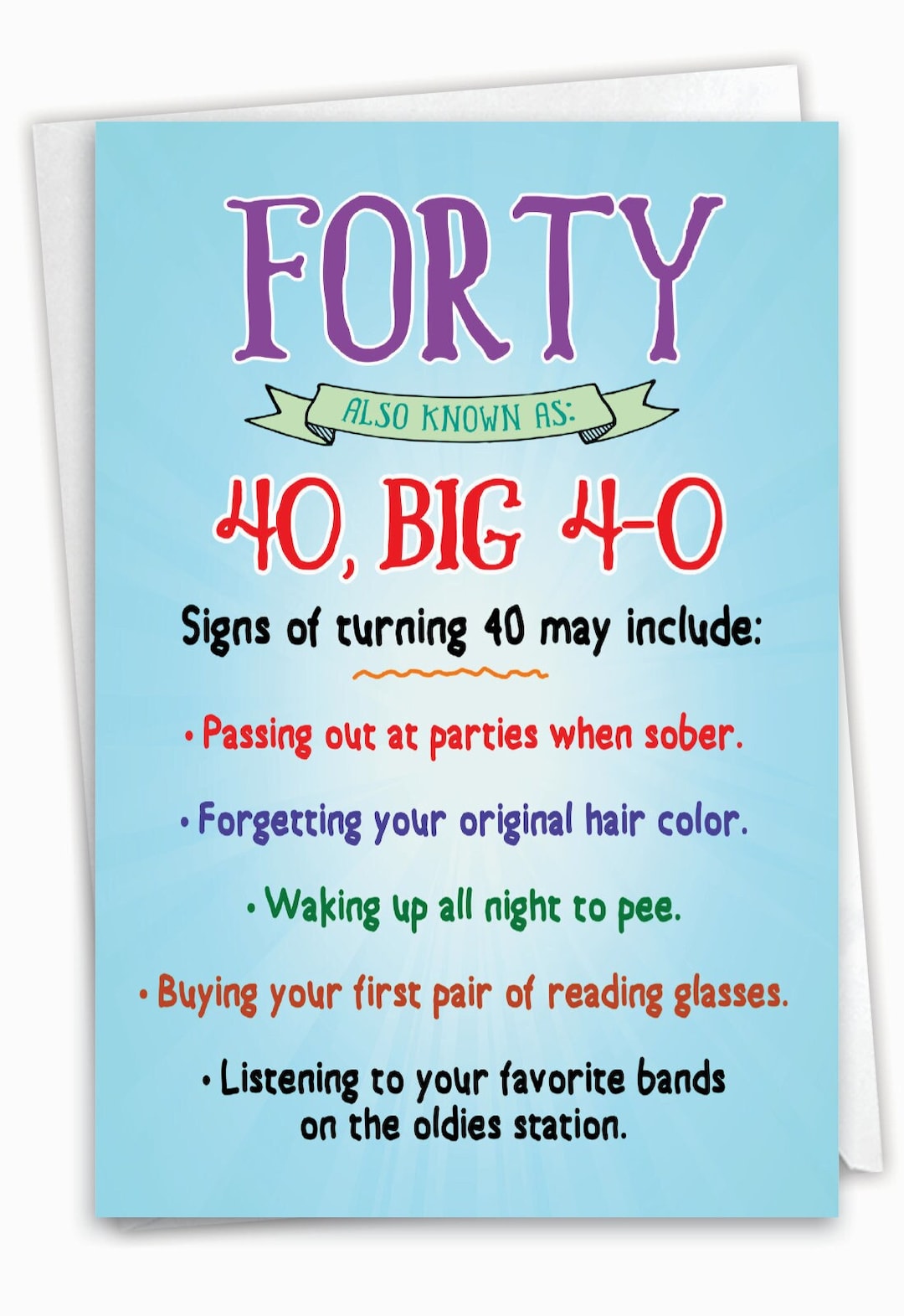 Funny 40th Milestone Birthday Greeting Card W/ Envelope 1 Card Turning ...