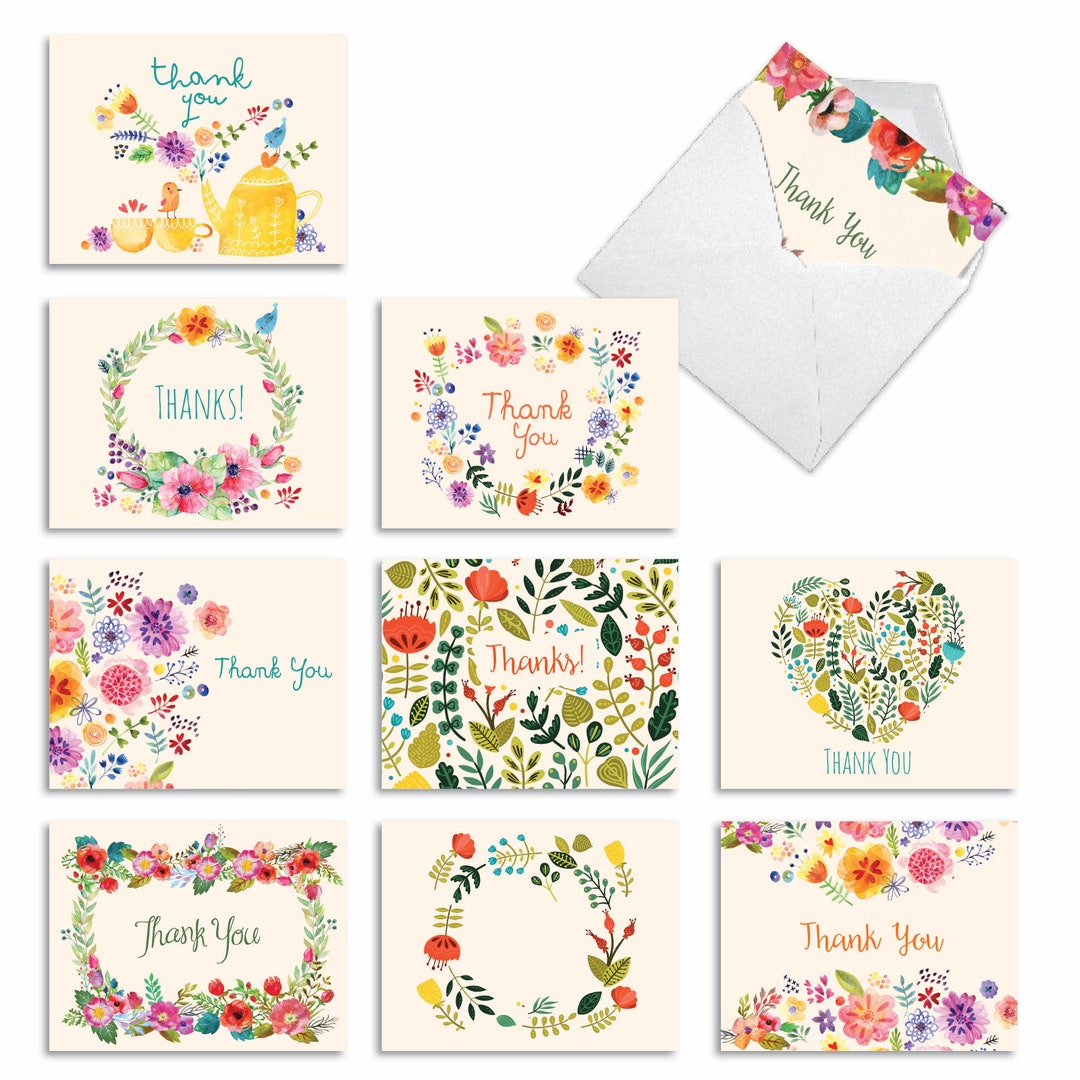 10 Assorted Thank You Notes Bulk Pack Set 4 X 5.12 Inch With Envelopes ...