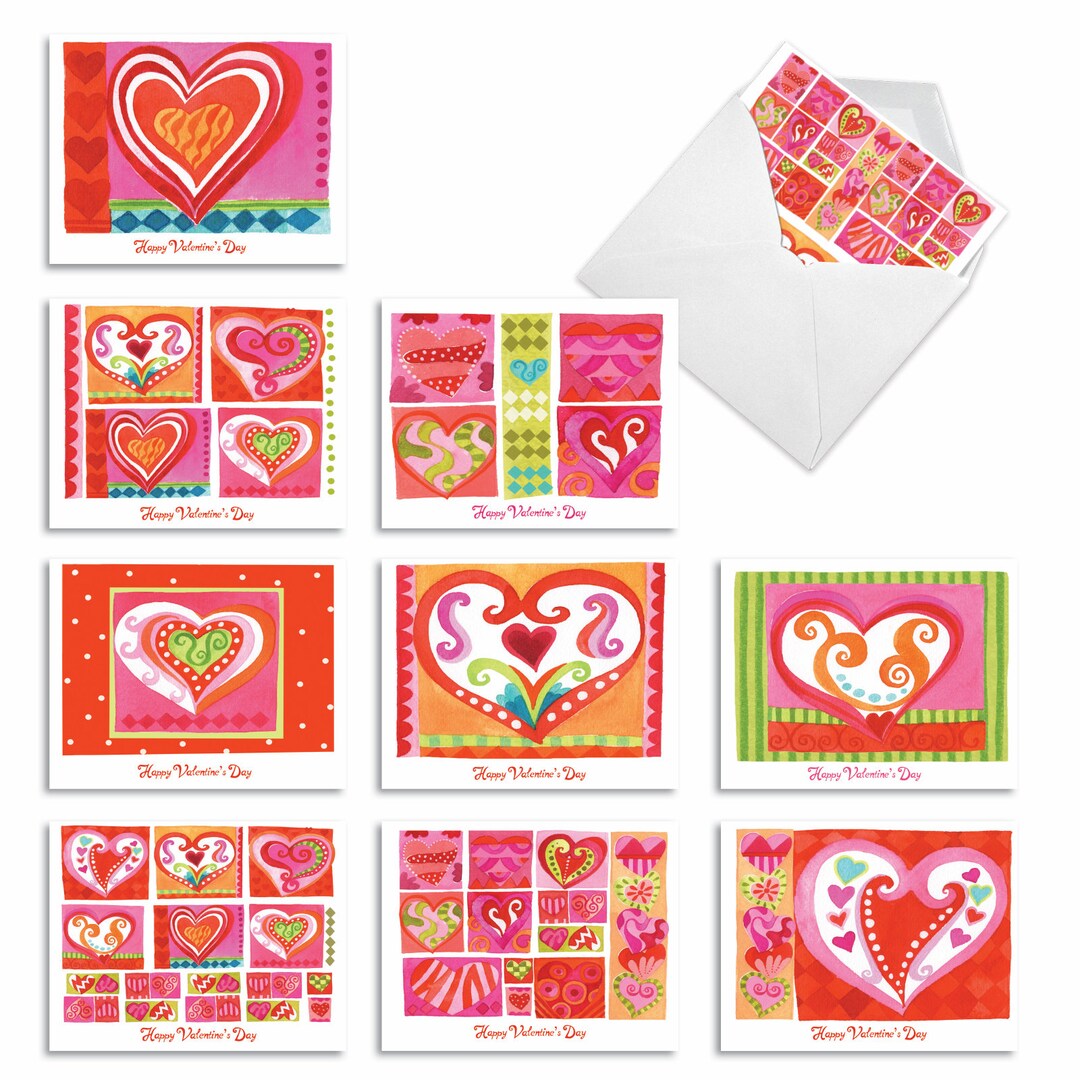 10 Assorted Valentine's Day Notecards Set 4 X 5.12 Inch With Envelopes ...