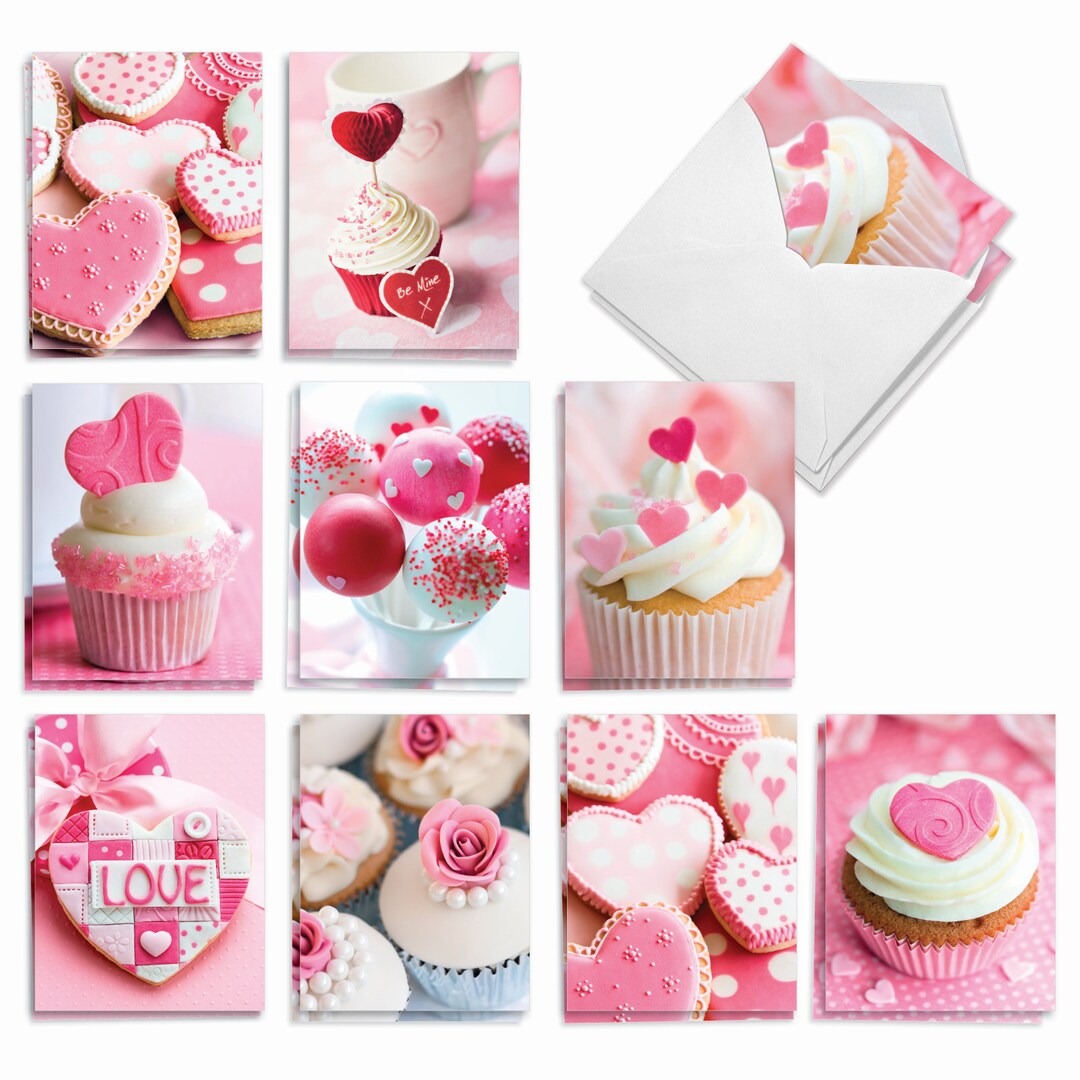 20 Assorted Valentine's Day Notecards Bulk Set 4x5.12" W/ Envelopes (10 ...