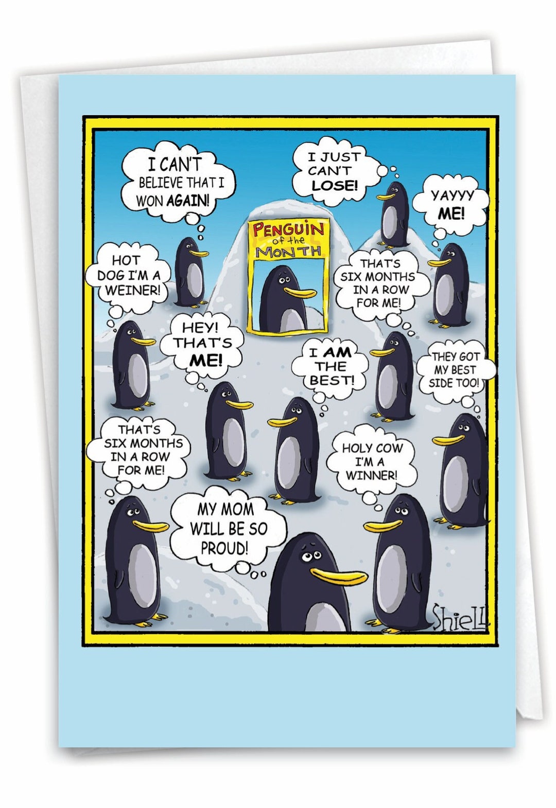 Funny Birthday Greeting Card With Envelope - Bday Penguin of Month ...