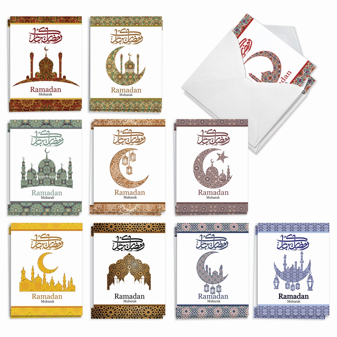 20 Assorted Ramadan Notes Set 4 X 5.12 Inch With Envelopes 10 Designs ...