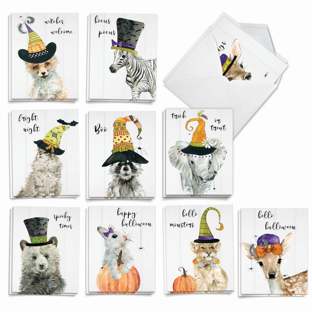 20 Assorted Halloween Notes Set 4 X 5.12 Inch With Envelopes 10 Designs ...