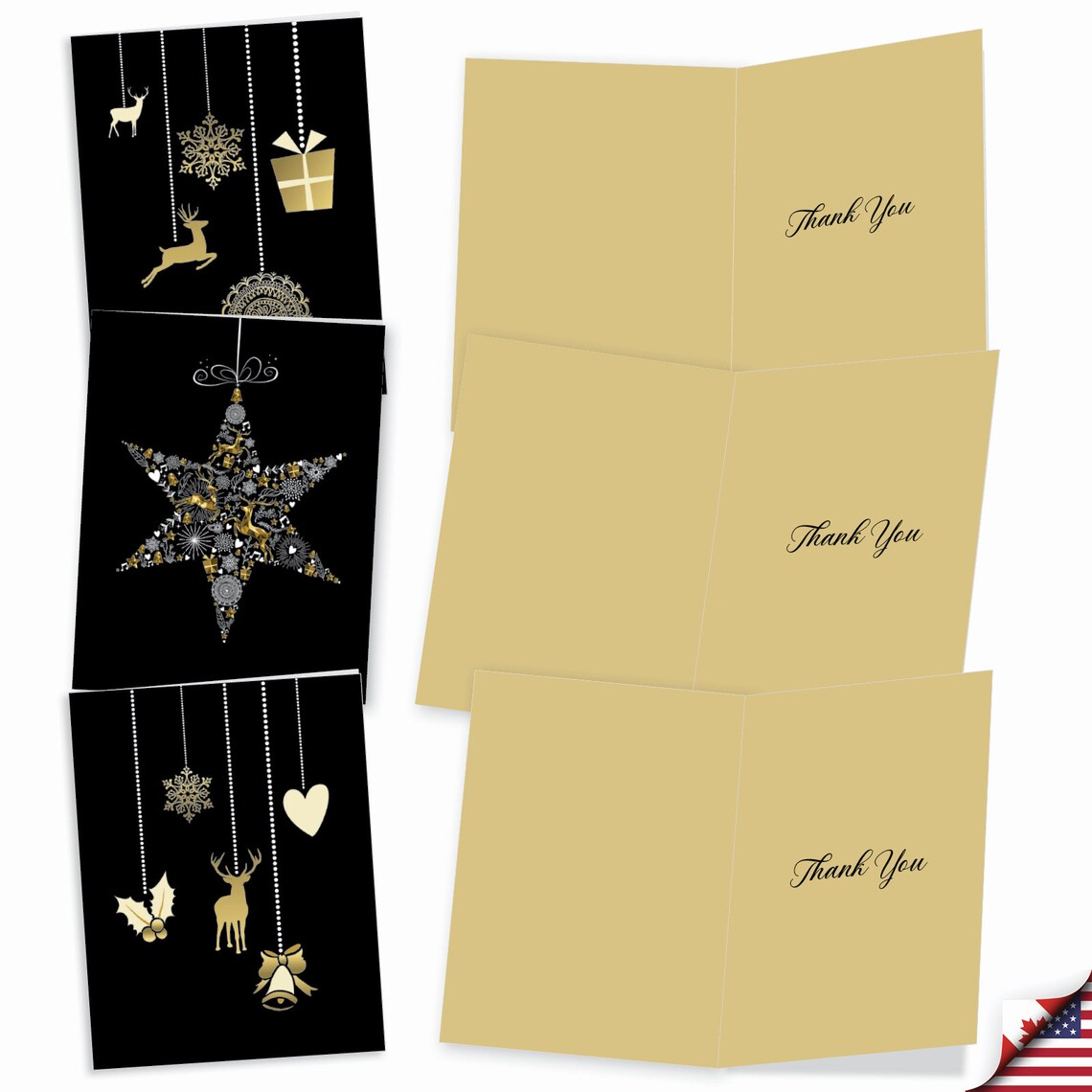 20 Assorted Christmas Thank You Note Cards Bulk Pack 4 X 5.12 Inch With ...