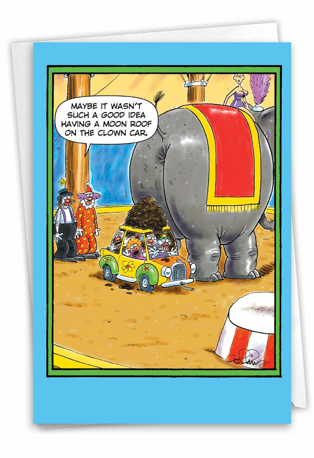 Funny Birthday Greeting Card With Envelope - Bday Clown Car , for Him ...