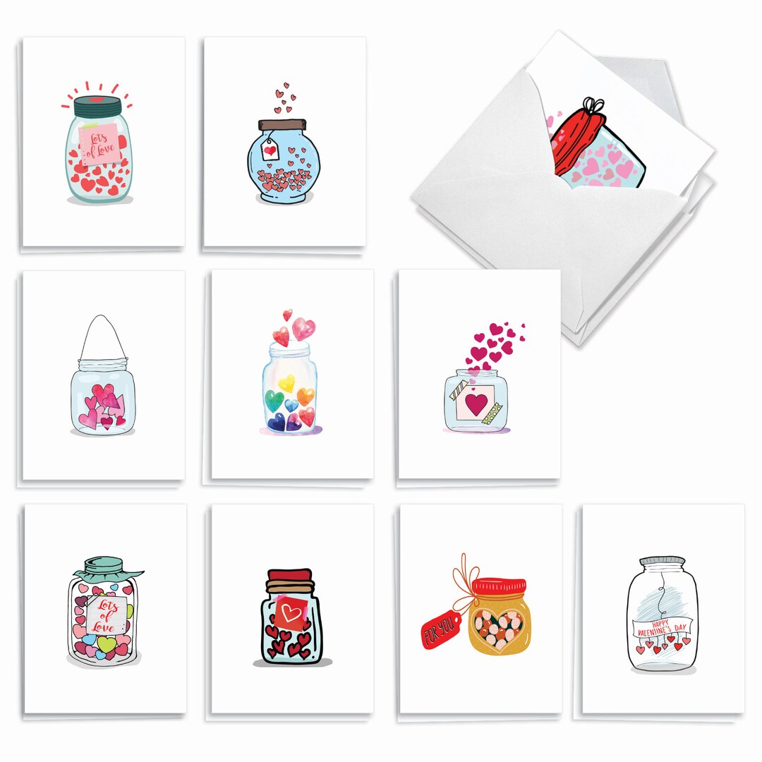 20 Assorted Valentines Day Card Pack (4 X 5.12 Inch) - 10 Designs, 2 ...