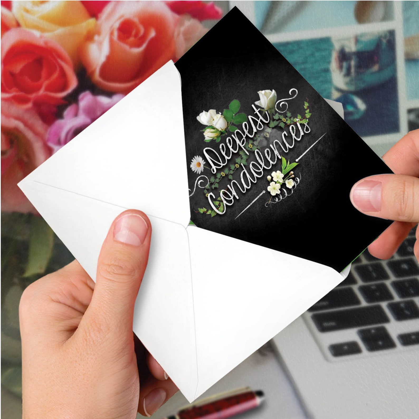 Sympathy Greeting Card W/ Envelope (1 Card) Chalk and Roses, for Him ...