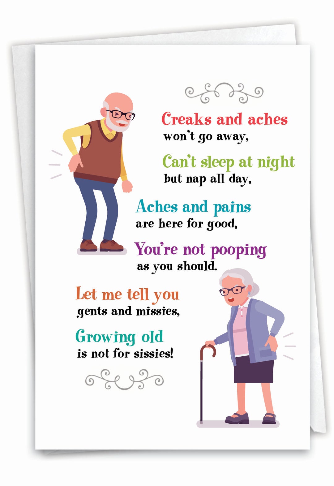 Funny Birthday Greeting Card W/ Envelope - Creaks and Aches - Old Man ...