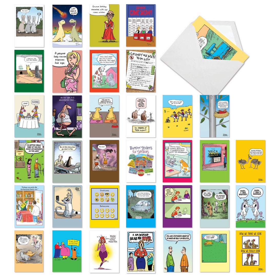 Pack of 36 Assorted Funny Birthday Cards - Adult Bulk Cartoon Cards W ...