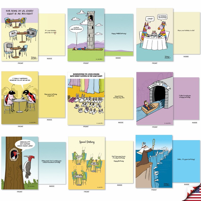 36 Assorted Set Funny Birthday Greeting Cards W/envelopes (36 Designs ...