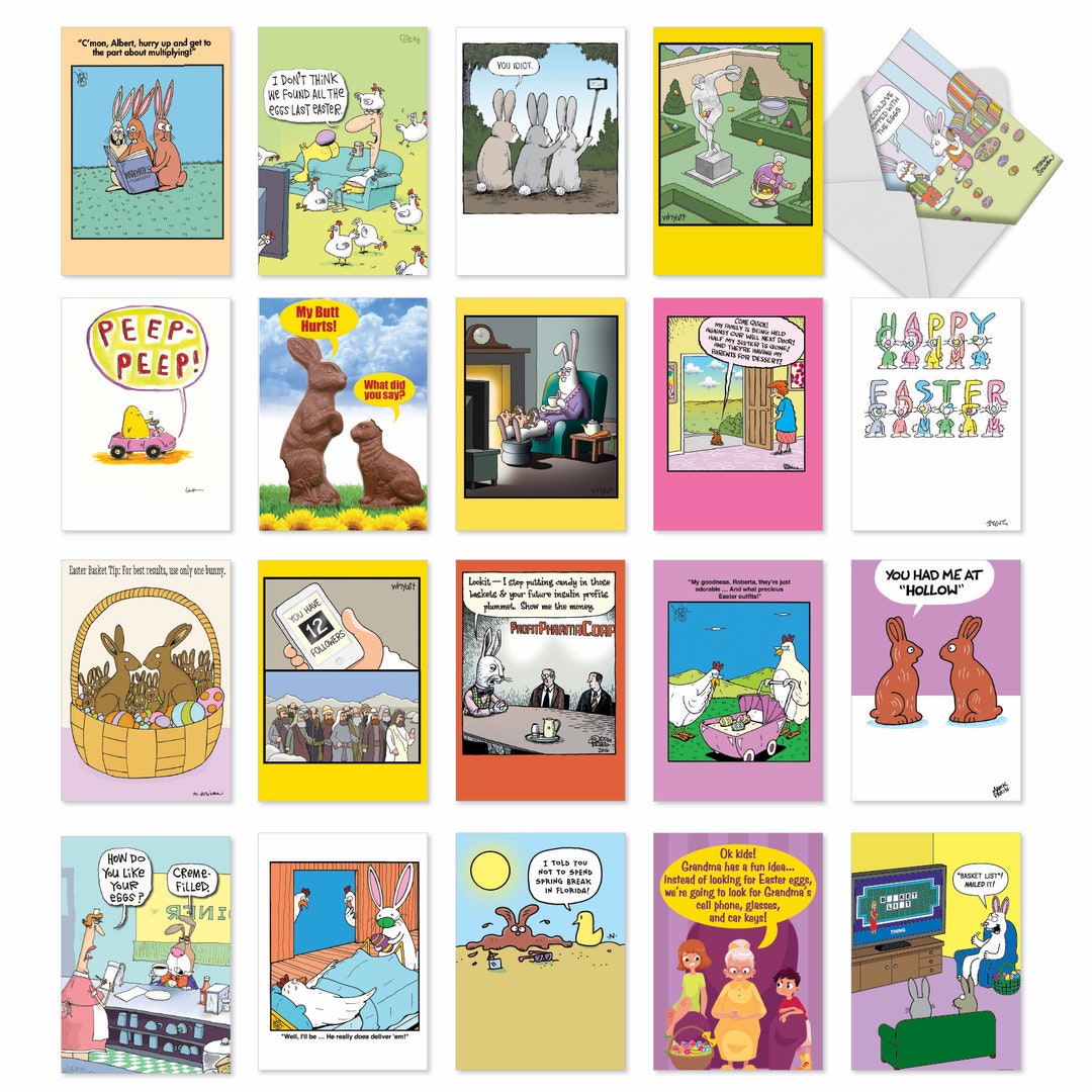 20 Assorted Set Funny Easter Greeting Cards - Eastertime Fun - Funny ...