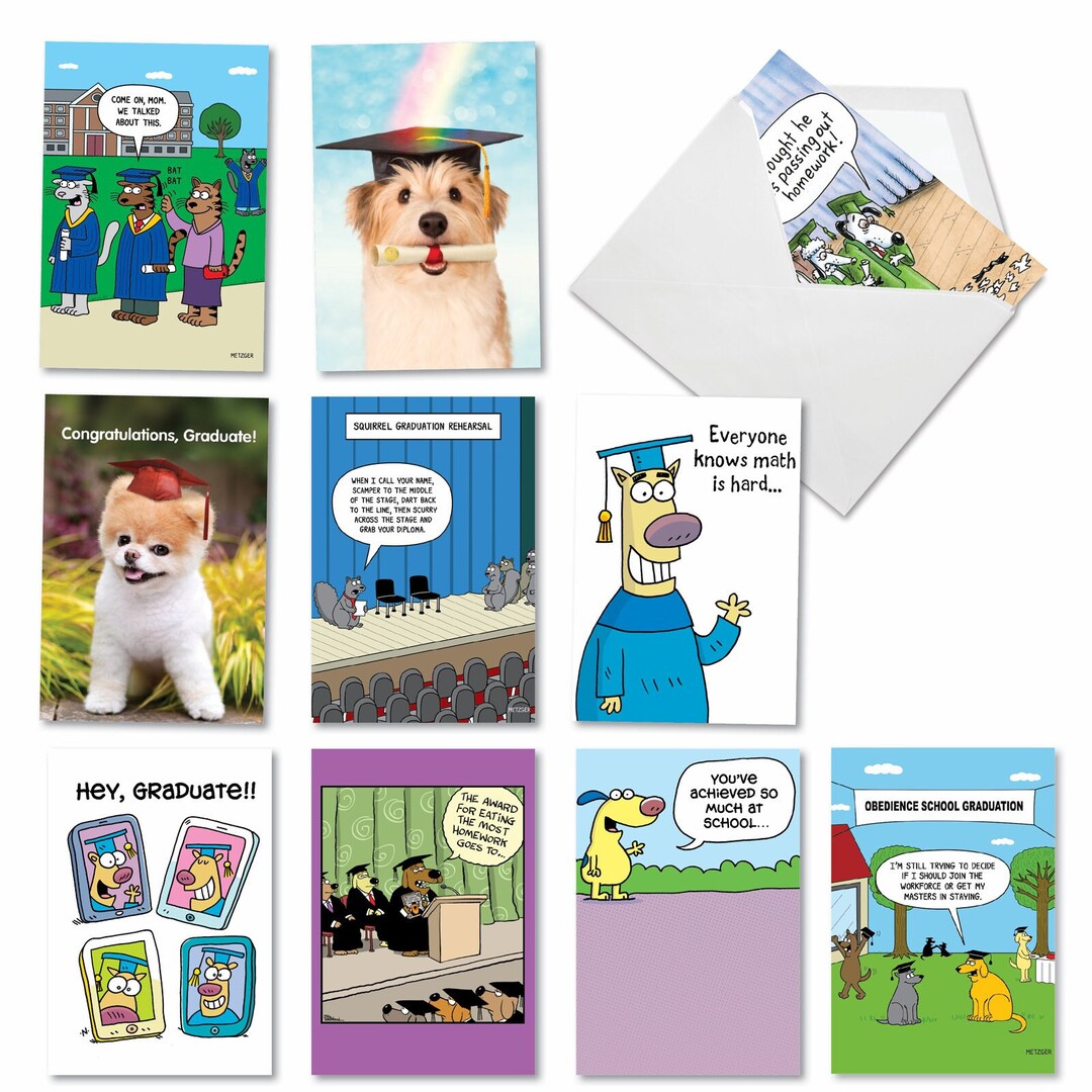 10 Assorted Set Funny Graduation Greeting Cards - Animal Grads ...