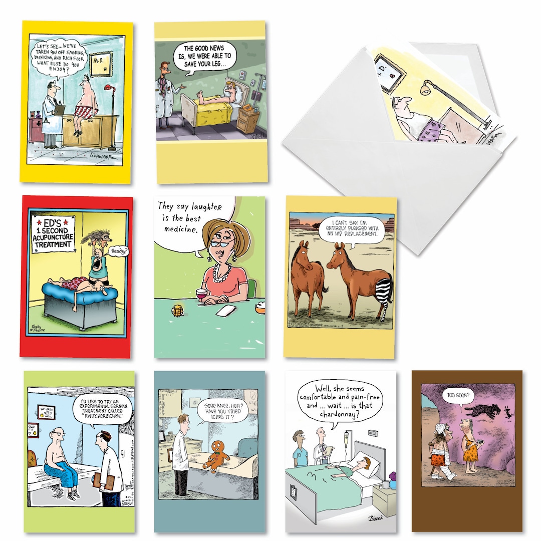 10 Assorted Bulk Pack Funny Get Well Greeting Cards W/envelopes (10 ...