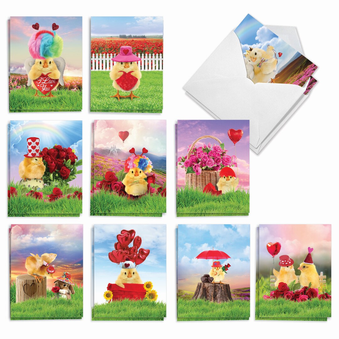 20 Assorted Valentine's Day Notecards Set 4x5.12" W/ Envelopes (10 ...