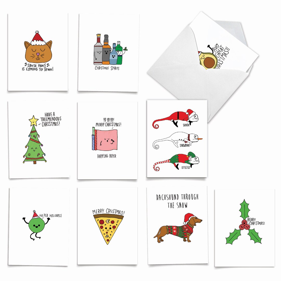 10 Assorted Christmas Note Cards Bulk Pack Set 4 X 5.12 Inch W ...