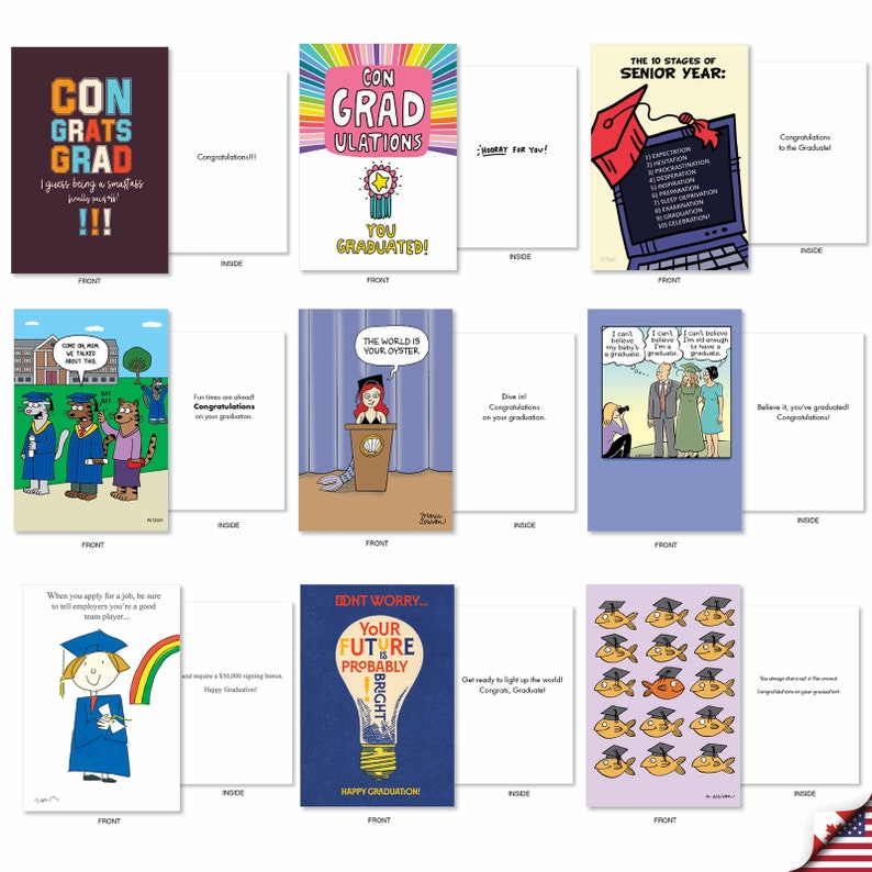 36 Assorted Set Funny Graduation Greeting Cards - Great Grads - Funny ...