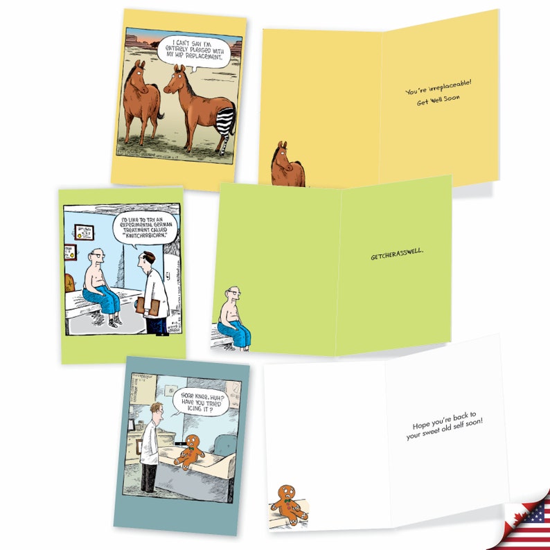 10 Assorted Bulk Pack Funny Get Well Greeting Cards W/envelopes (10 ...