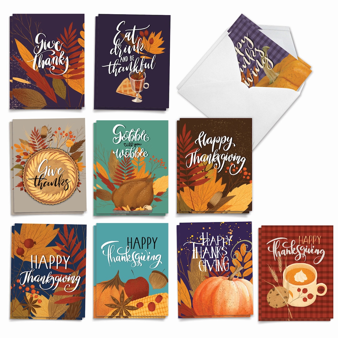 20 Assorted Thanksgiving Notecards Bulk Bulk Pack 4 X 5.12 Inch With ...