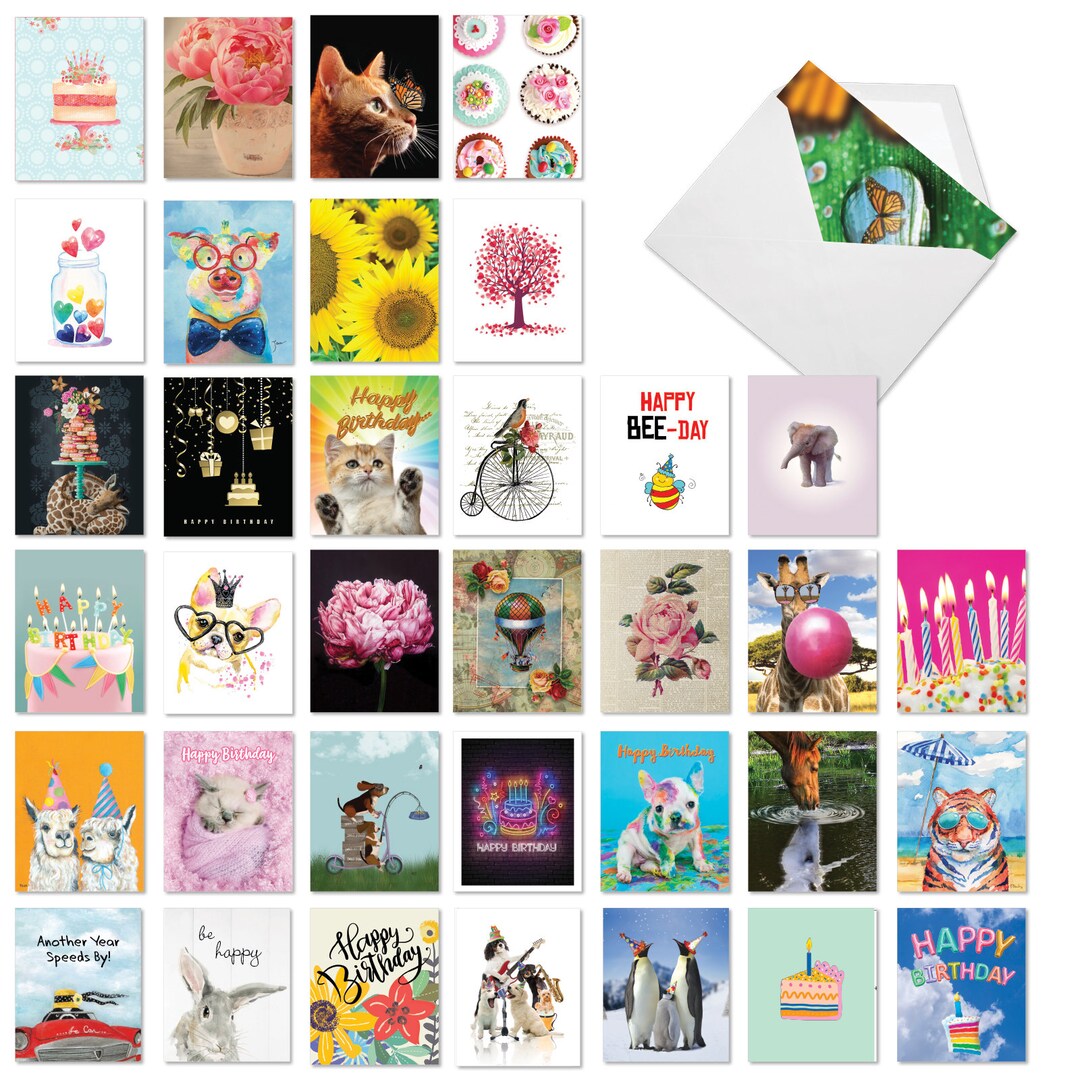 36 Assorted Birthday Note Cards Bulk Set 4 X 5.12 Inch With Envelopes ...