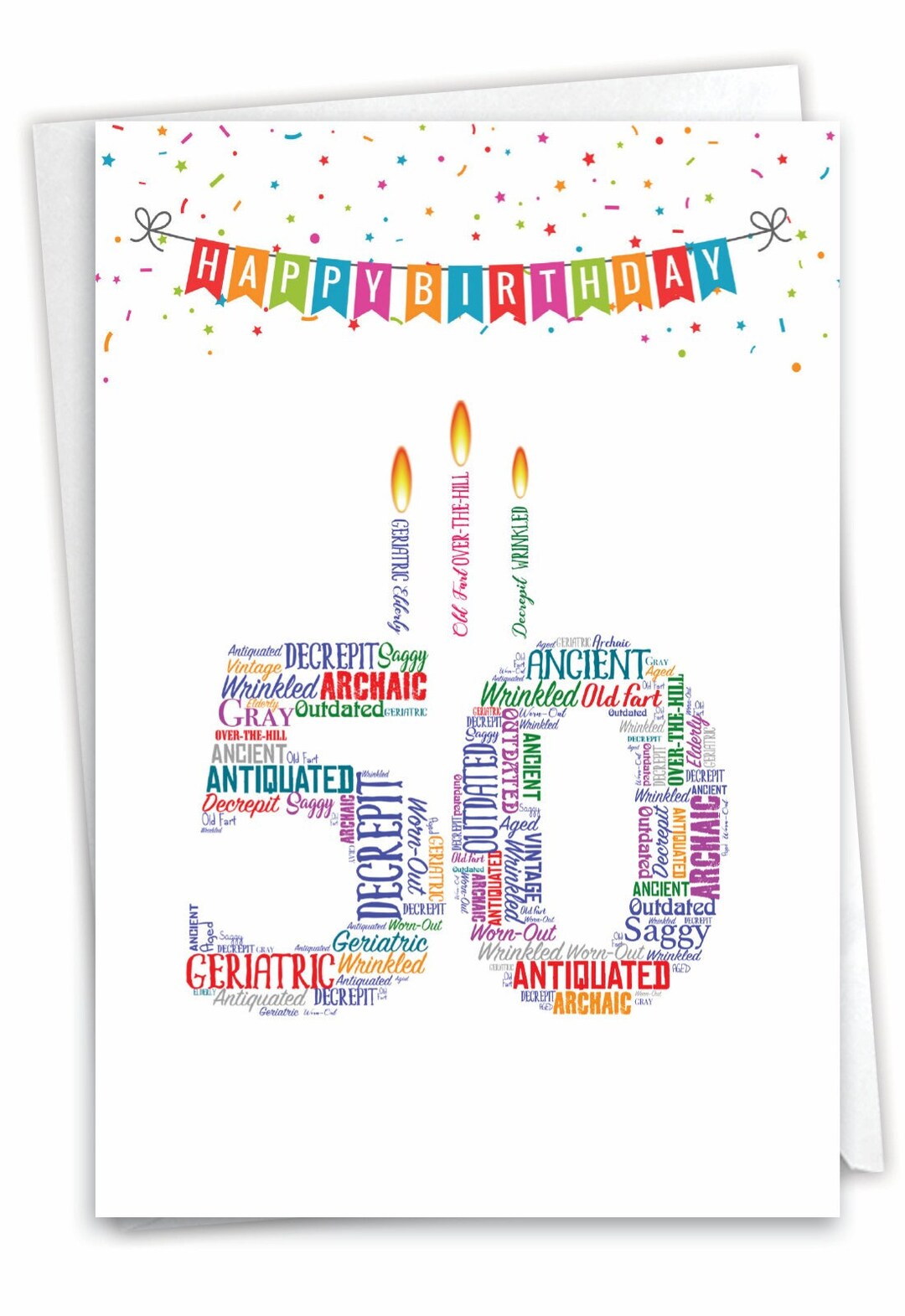 50th Milestone Birthday Paper Card W/ Envelope (1 Card) Word Cloud ...