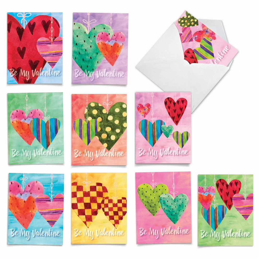 10 Assorted Valentine's Day Note Cards Set 4 X 5.12 Inch With Envelopes ...
