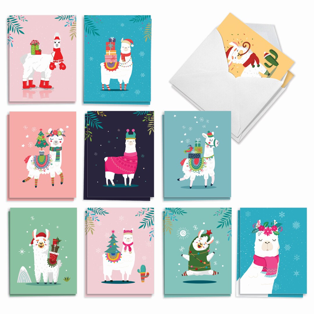 20 Assorted Christmas Notecards Set 4x5.12" W/ Envelopes (10 Designs, 2 ...
