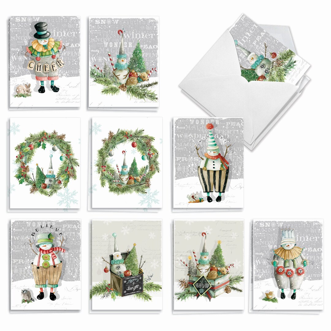 20 Assorted Christmas Notecards Bulk Set 4x5.12" W/ Envelopes (10 ...