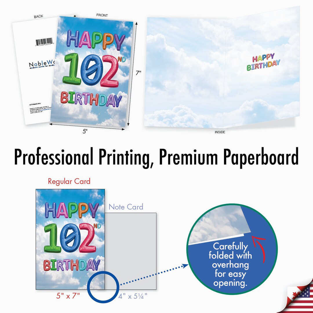 102th Milestone Birthday Greeting Card W/ Envelope Inflated Messages ...