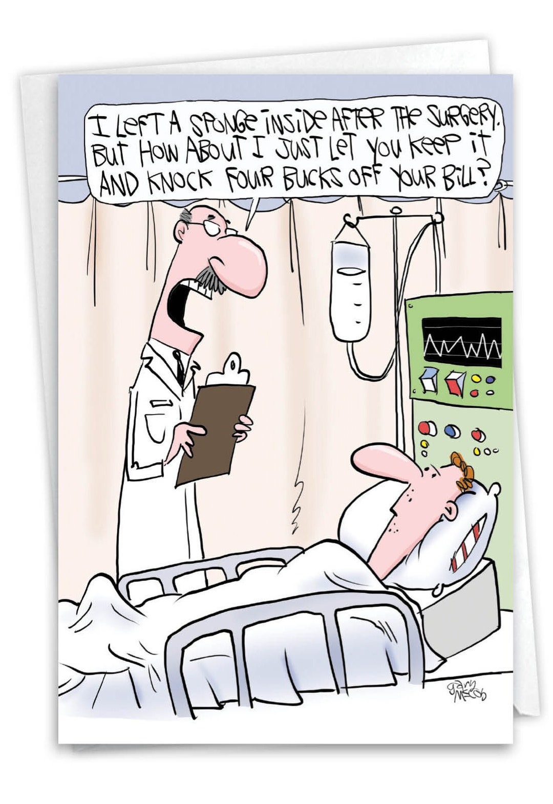 Funny Get Well Greeting Card With Envelope (1 Card) Sponge Surgery, for ...