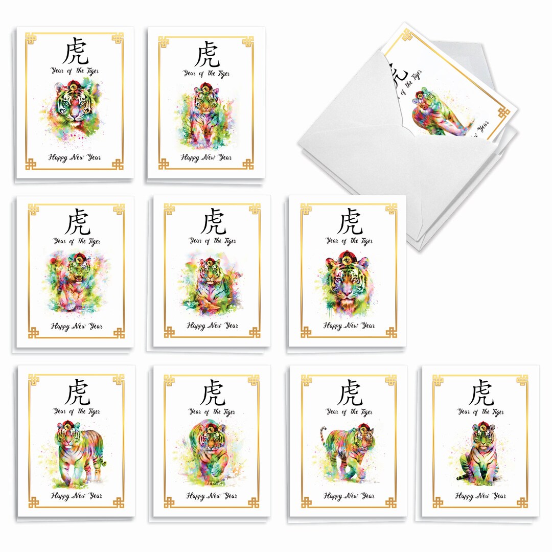 20 Assorted Lunar New Year Notes Bulk Set 4 X 5.12 Inch With Envelopes ...