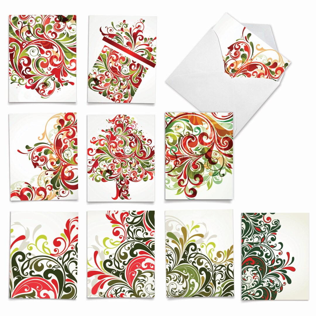 10 Assorted Blank Notecards Set 4 X 5.12 Inch With Envelopes (10 Designs, 1 Each) SEASONAL ...