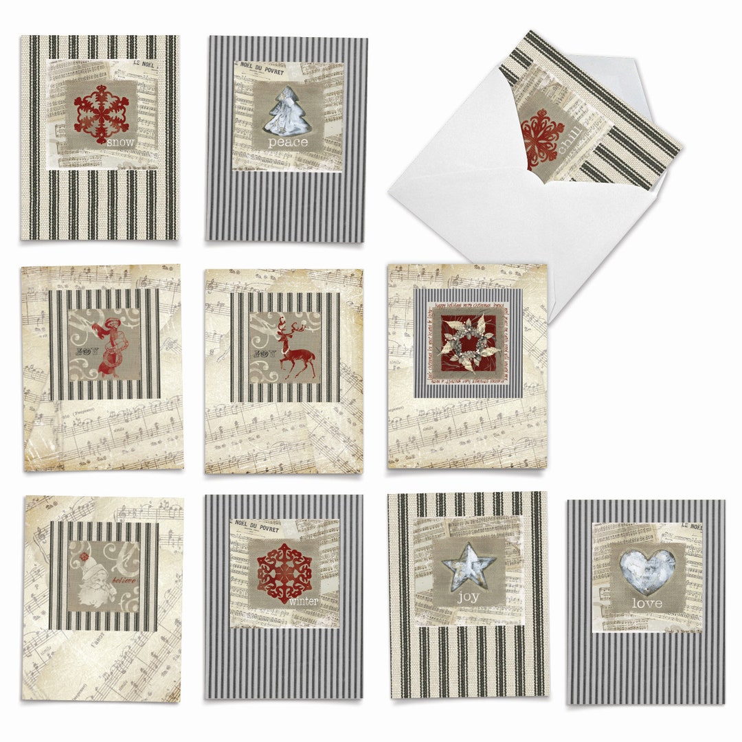 10 Assorted Christmas Notes Bulk Set 4 X 5.12 Inch With Envelopes (10 ...