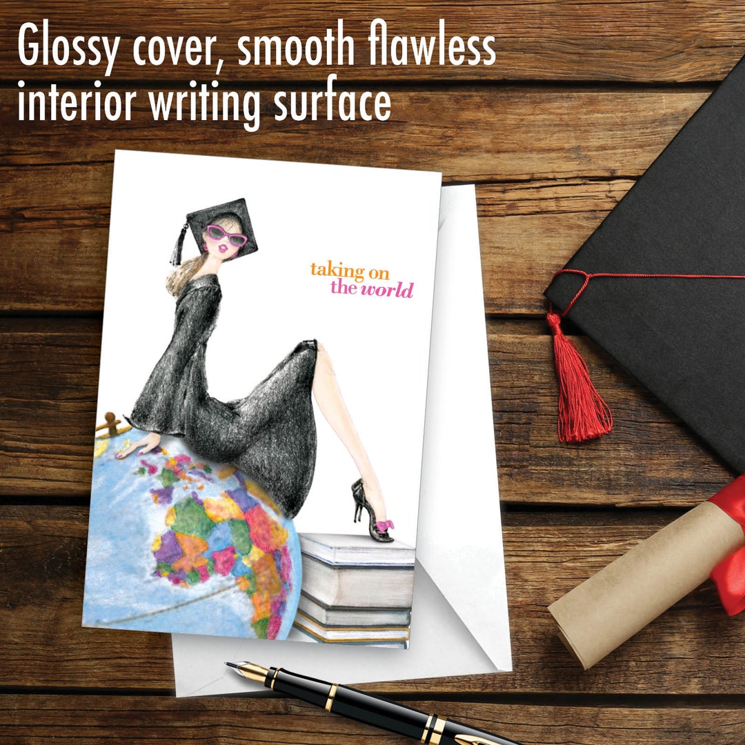 Graduation Paper Card W/ Envelope (1 Card) Girl on Globe, for Him for ...