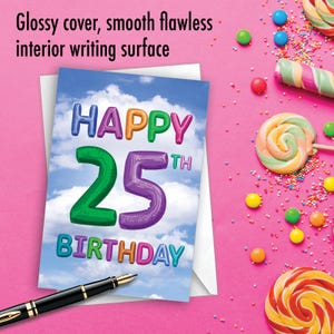 25th Milestone Birthday Paper Greeting Card With 5 X 7 Inch Envelope (1 ...