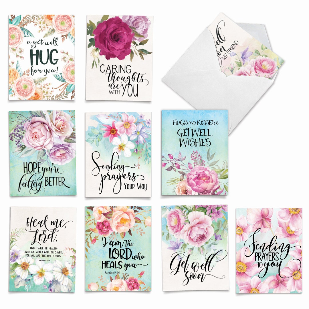 Floral Get Well Note Card Set, 10 Assorted Designs With Envelopes - Etsy