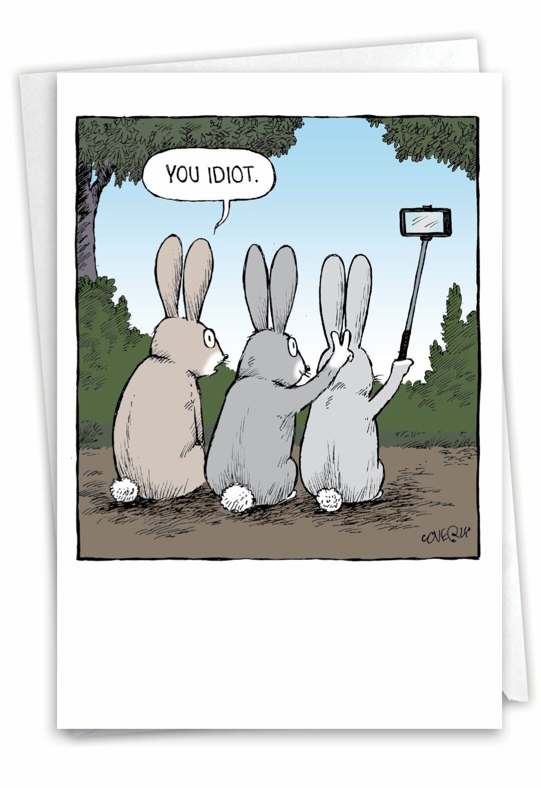 Funny Easter Paper Card W/ Envelope - Bunny Selfies - Rabbits in Forest ...