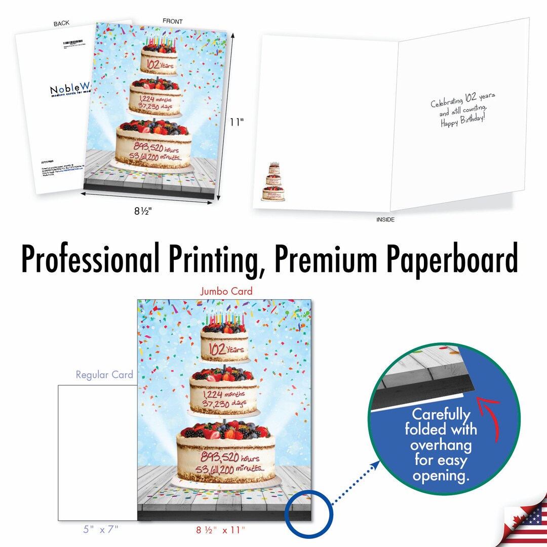 Oversize 102th Milestone Birthday Greeting Card 8.5 X 11 Inch W ...