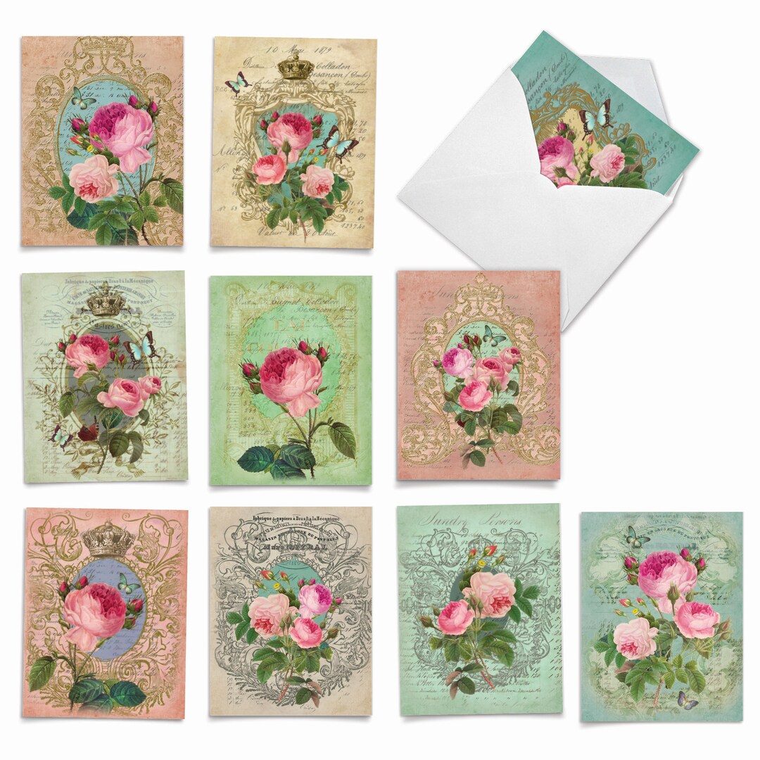 10 Assorted Blank Notecards Packed Set 4 X 5.12 Inch With Envelopes (10 Designs, 1 Each) ROMANCE ...