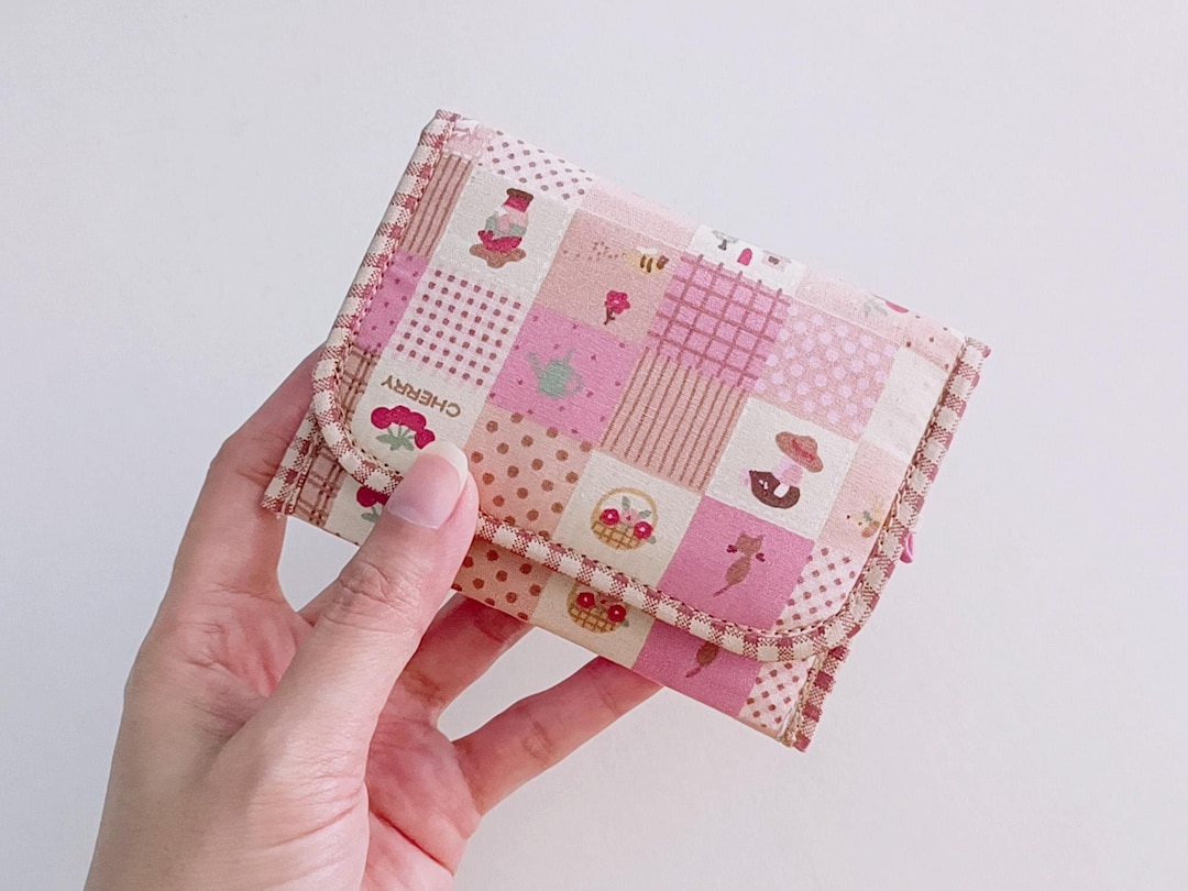 Pink Quilt Slim Wallet Keychain: Vegan Coin Purse Card Holder - Etsy