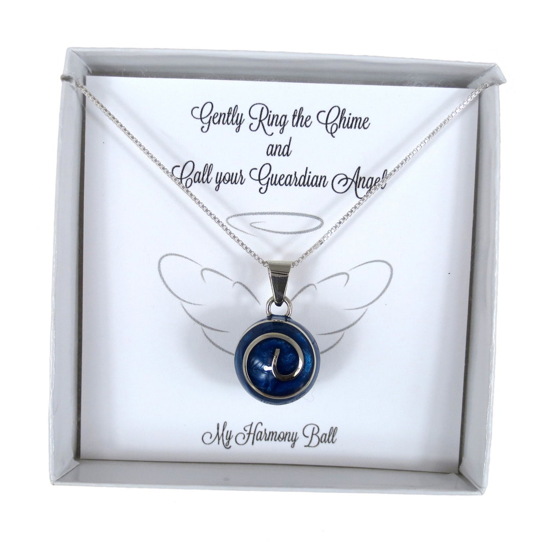 18mm Royal Blue Resin Angel Caller Necklace With Spiraling Silver Bands ...