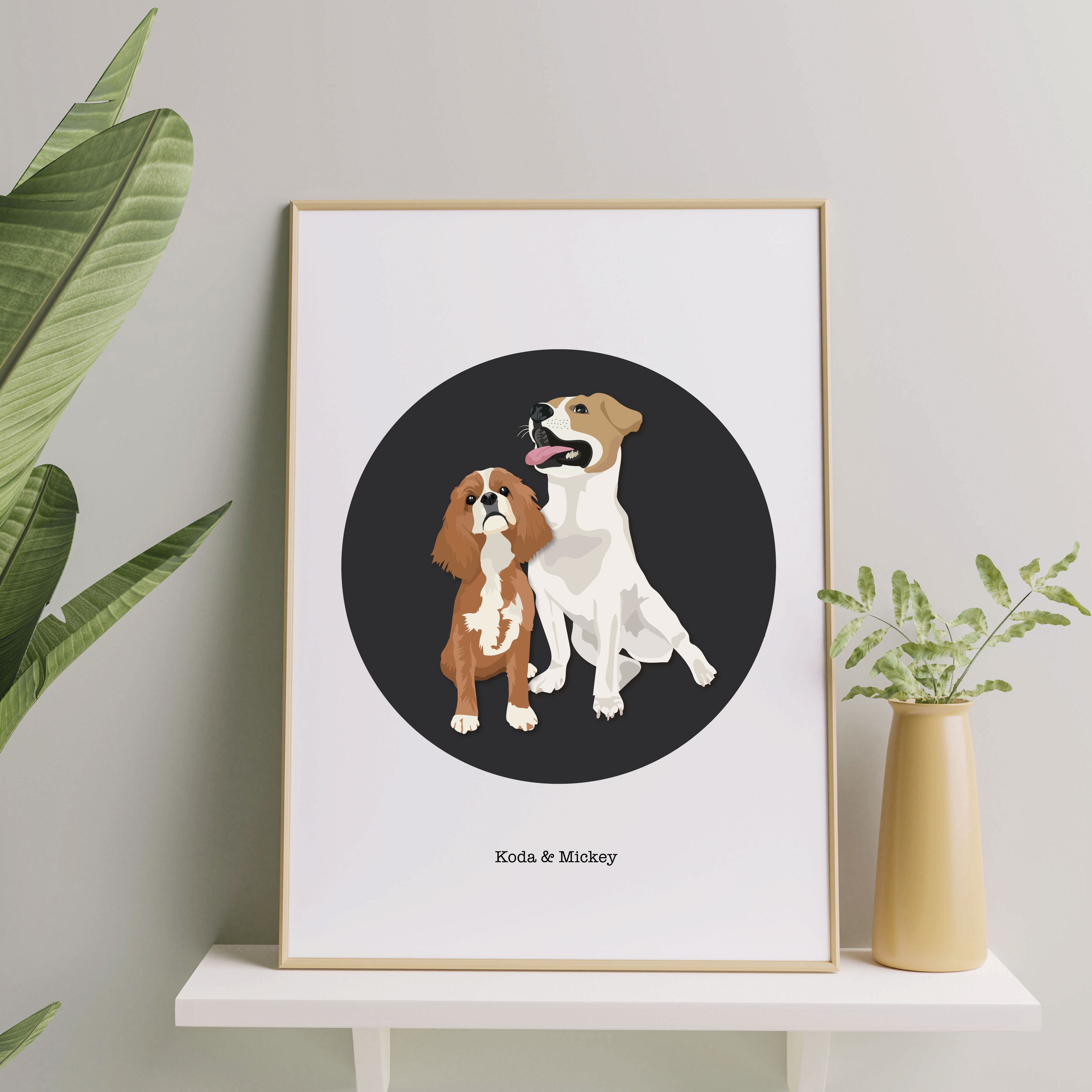 Custom Digital Double Pet Portrait Double Dog Portrait Dog Memorial - Etsy