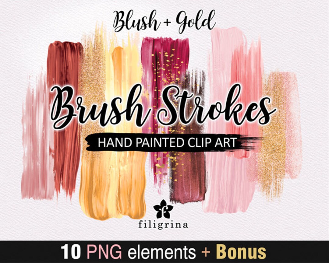 Blush Gold BRUSH STROKES Clip Art. 10 Abstract Fashion Elements, Bokeh ...