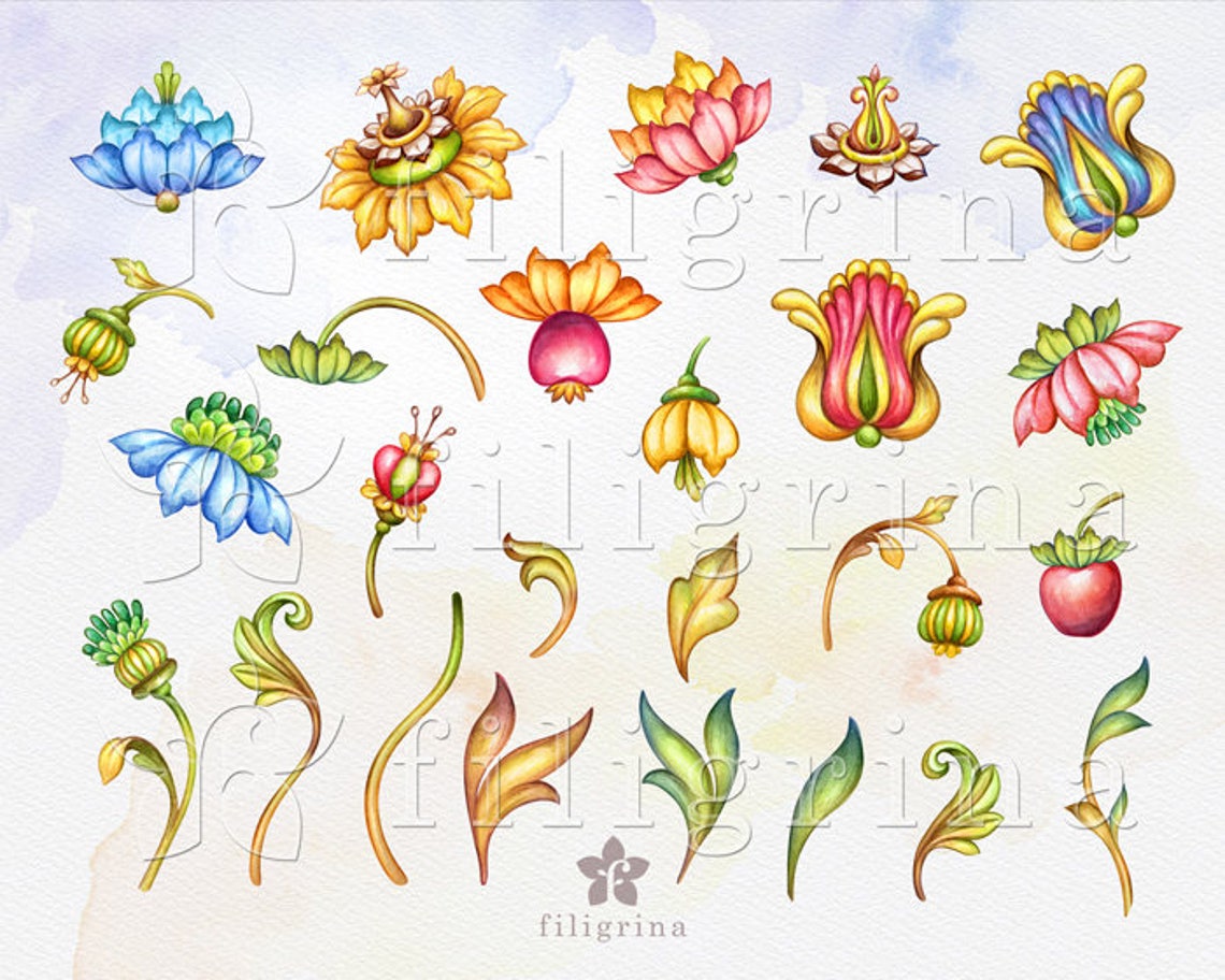 FLORAL Watercolor Clip Art. Boho Flowers Tropical Nature - Etsy