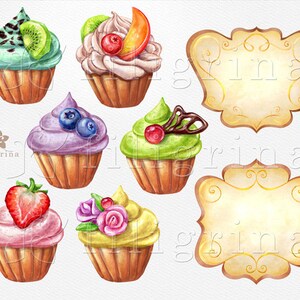 CUPCAKE Watercolor Clip Art. Assorted Dessert, Sweet Cake, Birthday ...