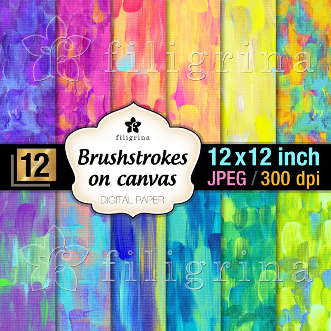 RAINBOW BRUSH Strokes Digital Paper. Creative Art Canvas. Painted ...