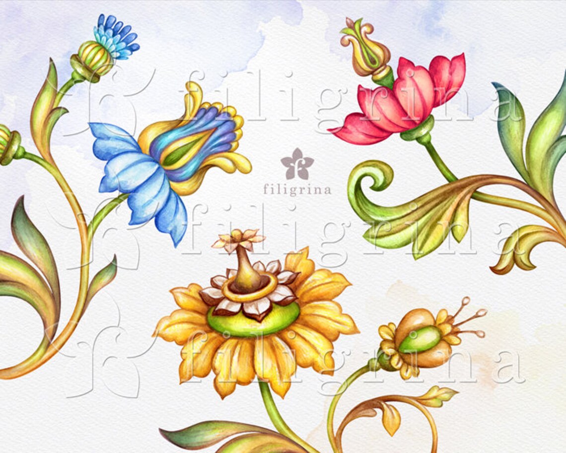 FLORAL Watercolor Clip Art. Boho Flowers Tropical Nature - Etsy
